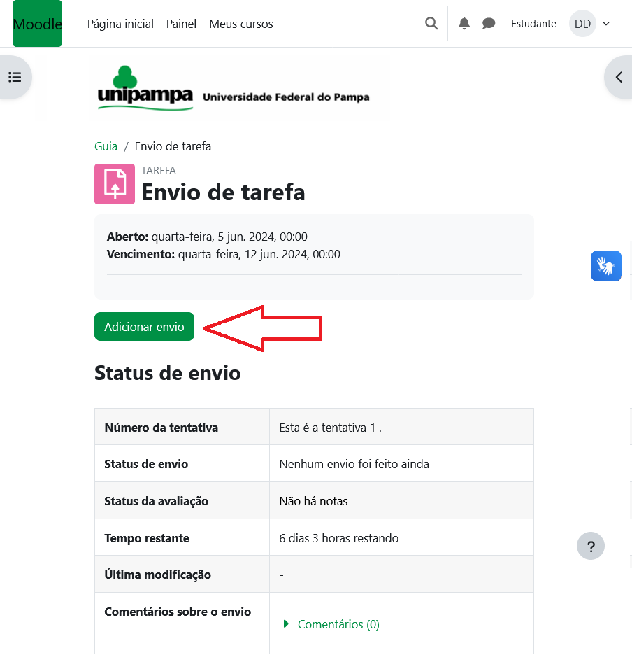 Manual do Estudante: Entrega de trabalho | Moodle